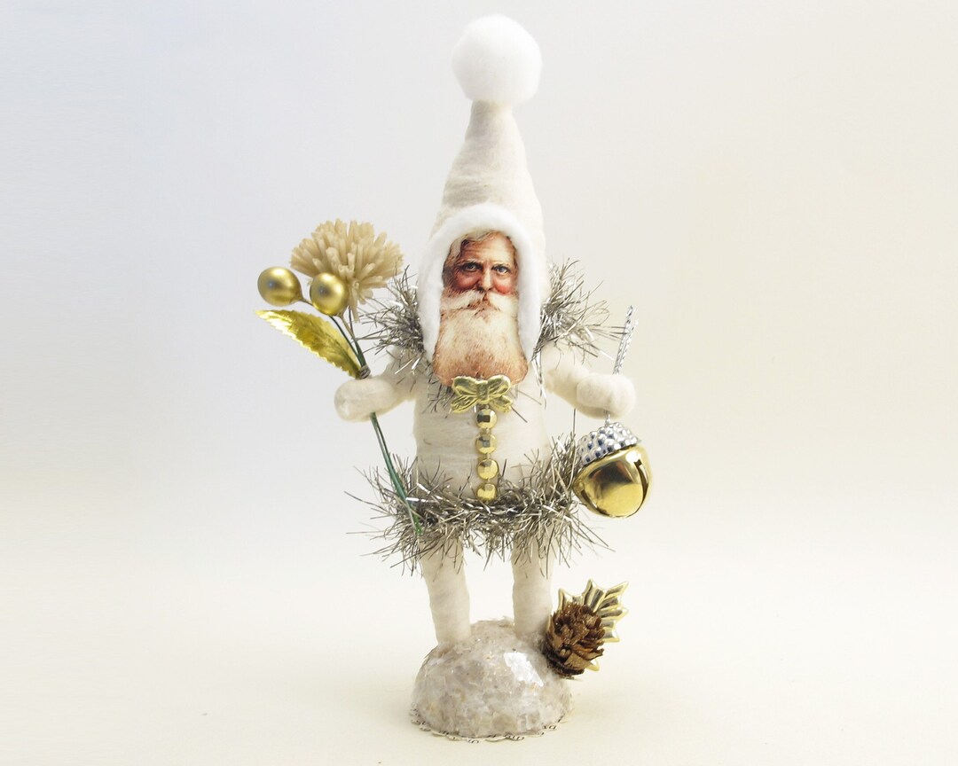 Spun Cotton Glitzy White Santa Christmas Figure - Etsy