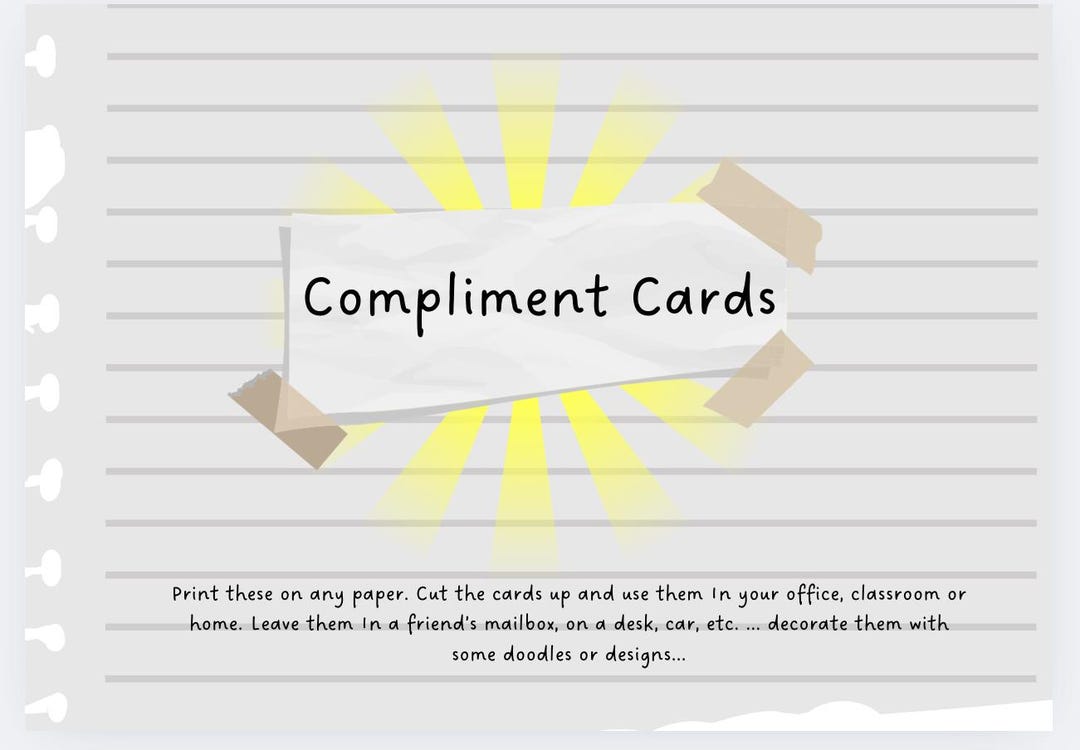 Compliments Cards for Teens and Adults Set of 24 Printable Cards With ...