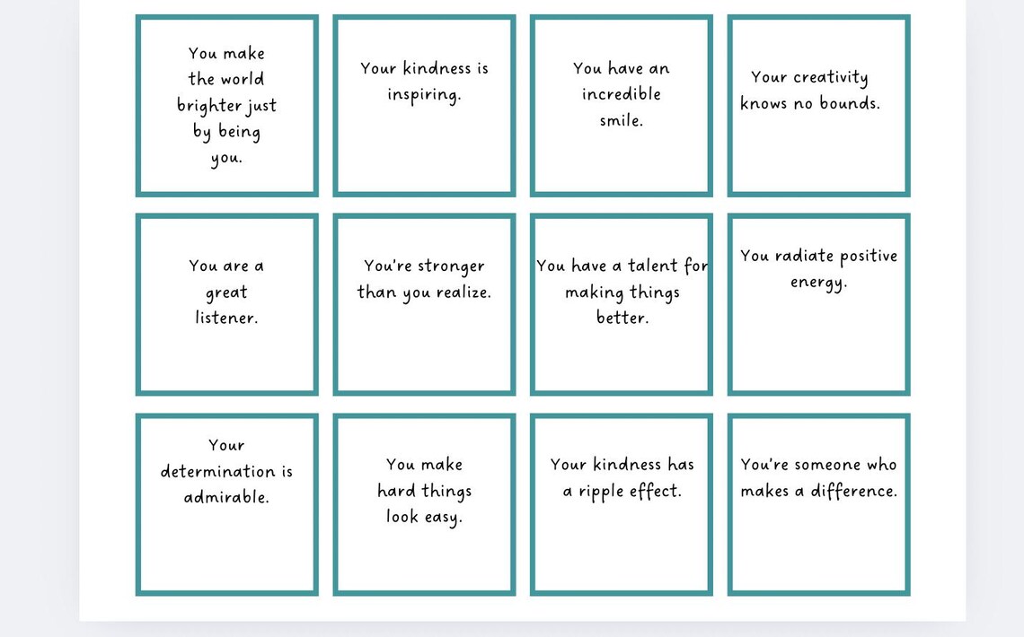 Compliments Cards for Teens and Adults Set of 24 Printable Cards With ...