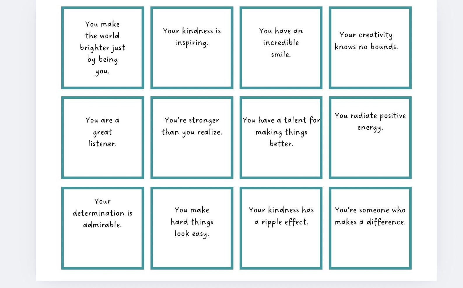 Compliments Cards for Teens and Adults Set of 24 Printable Cards With ...