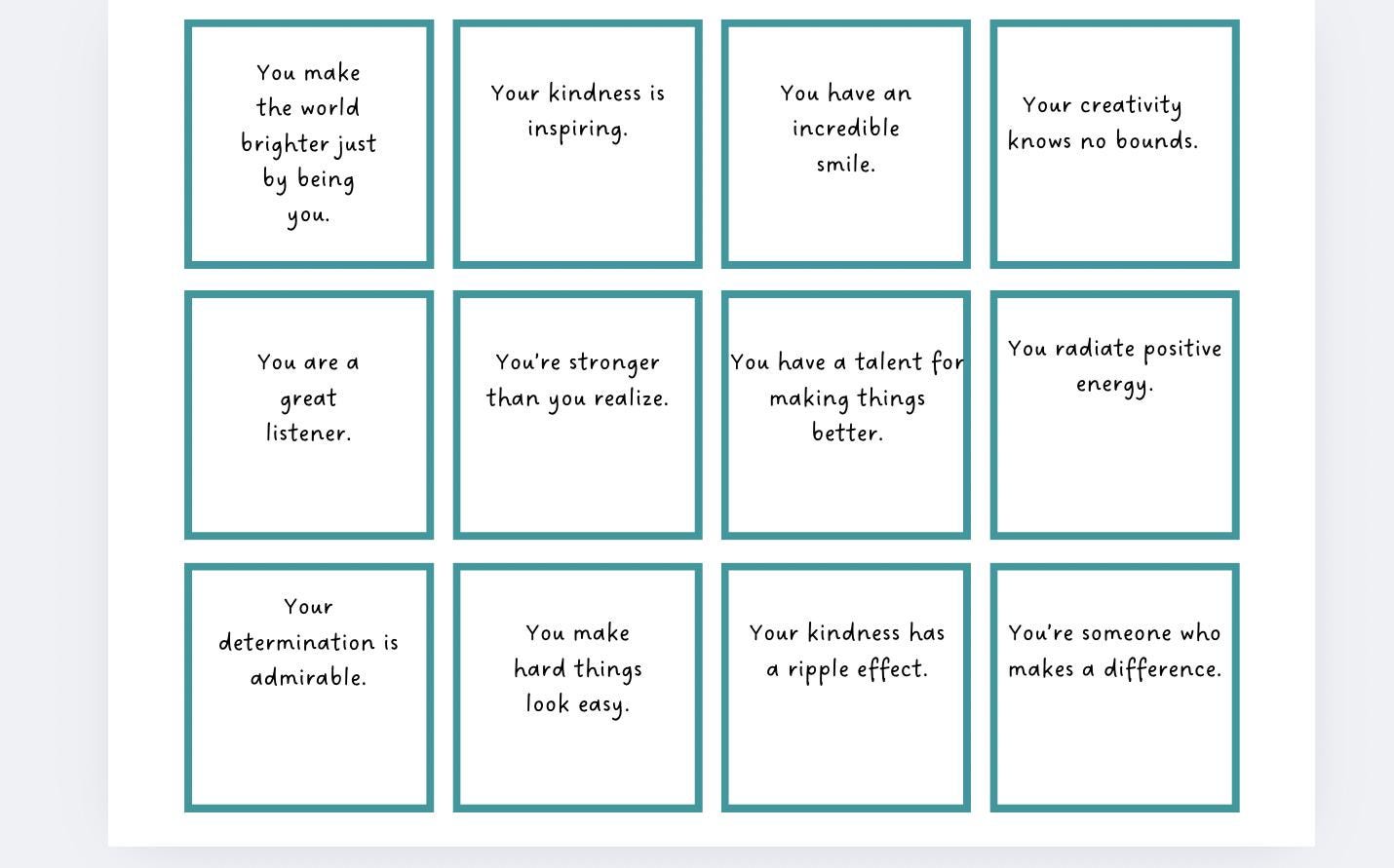 Compliments Cards for Teens and Adults Set of 24 Printable Cards With ...