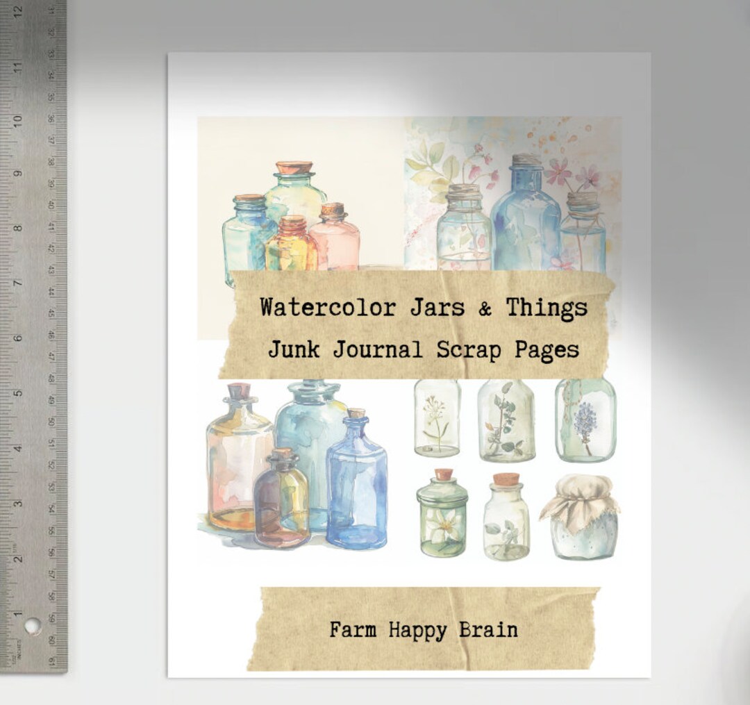 Vintage Jars Watercolor Scrap and Junk Journal Pages for Scrapbooking ...