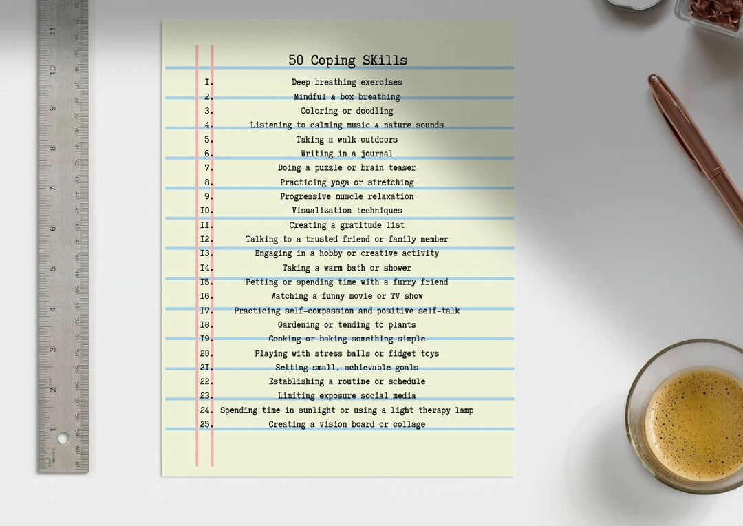 50 Coping Skills List Instant Download Printable List of Stress Relief ...