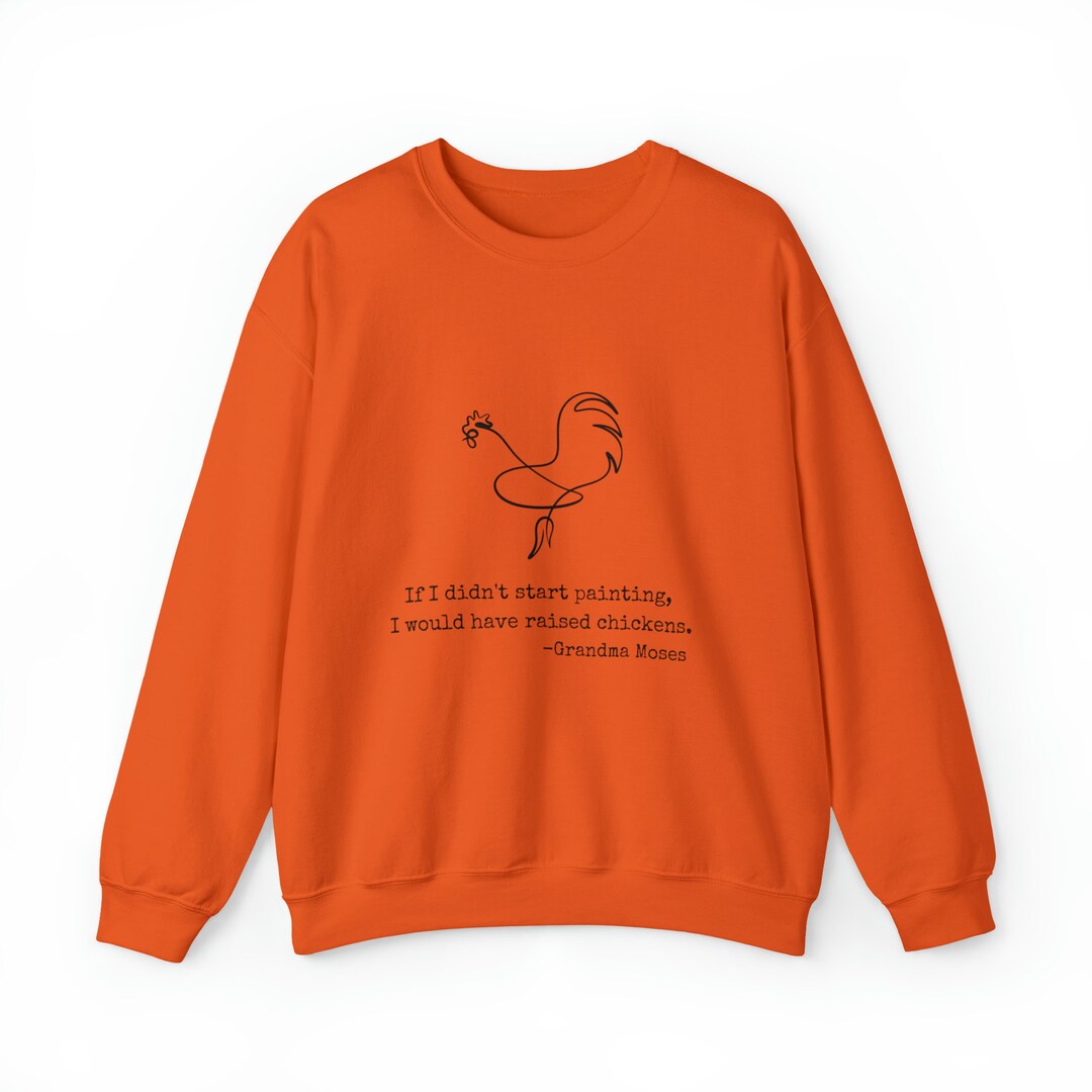 Grandma Moses Chicken Sweatshirt - Unisex Line Art Crewneck - Etsy