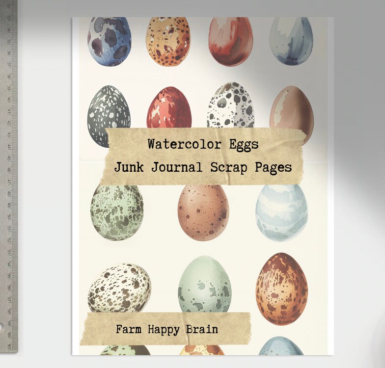 Vintage Watercolor Farm Fresh Eggs Scrap Junk Journal Pages for ...