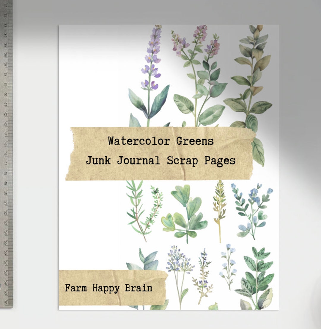 Vintage Watercolor Plants and Greens Scrap and Junk Journal Pages for ...