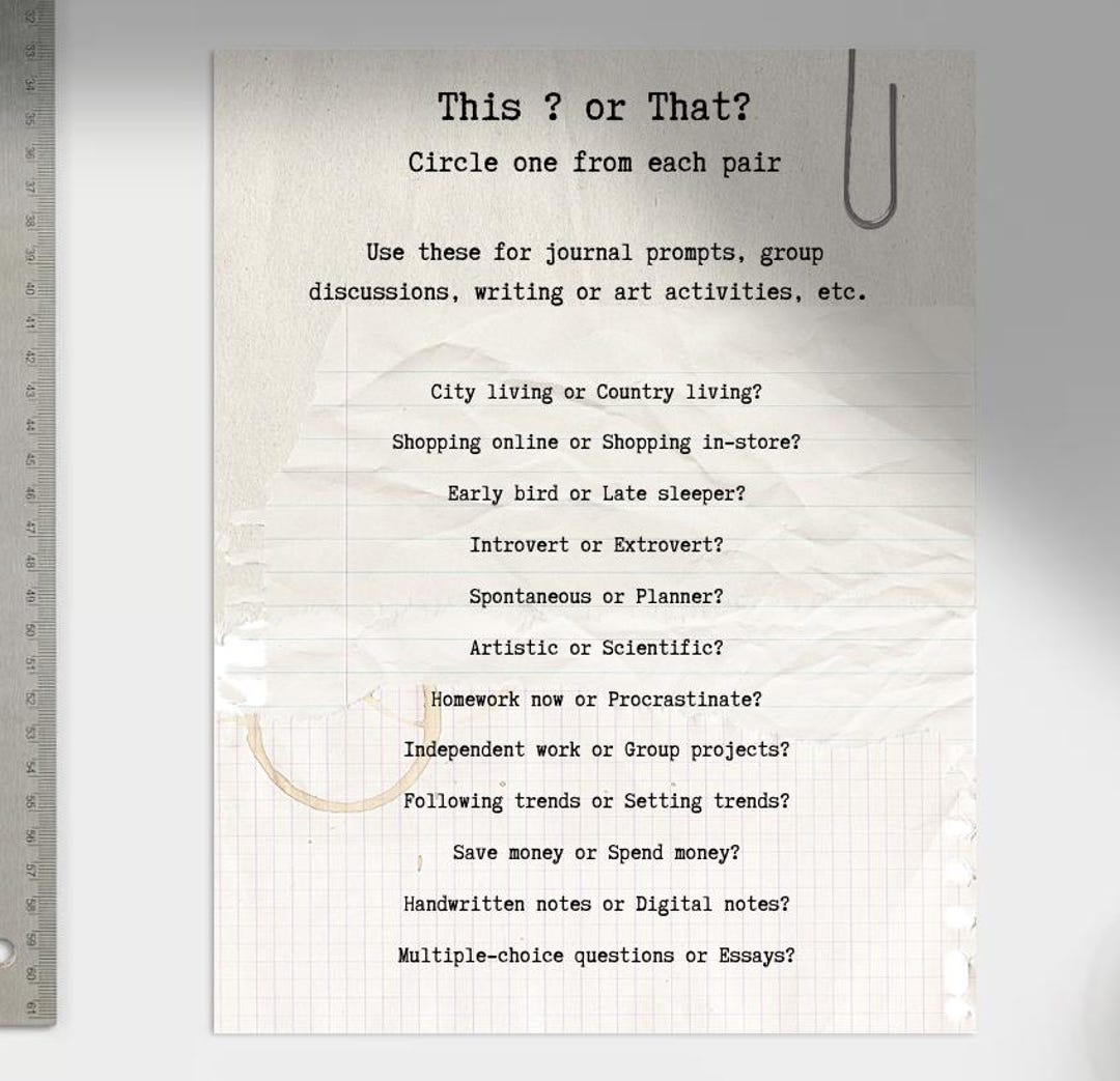 This or That Situation Activity and Writing Pages for Adults and Teens ...