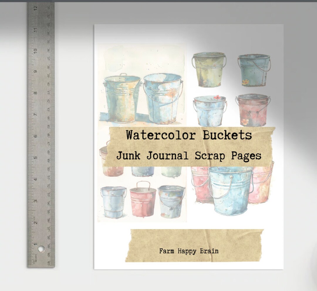 Vintage Watercolor Metal Buckets Scrap and Junk Journal Pages for ...