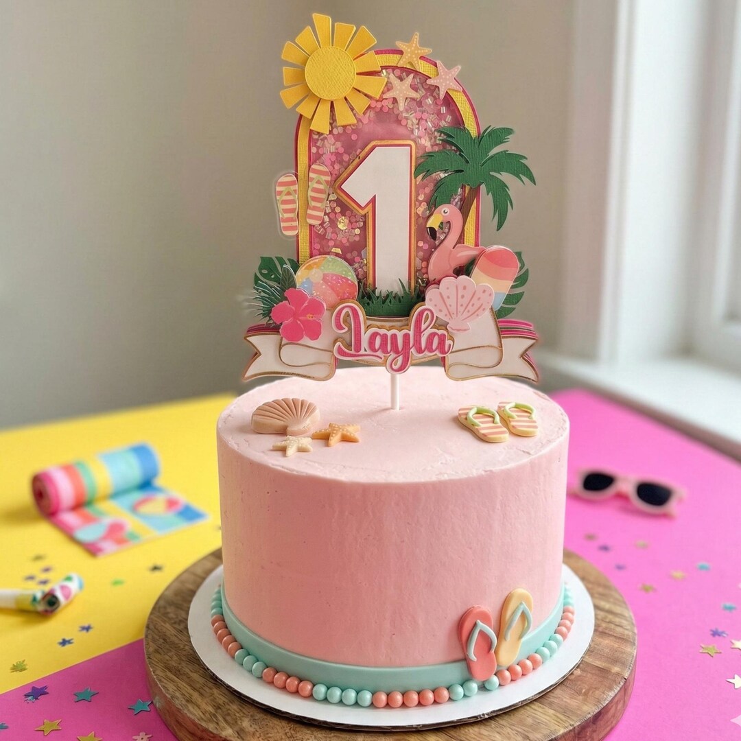 Tropical 1st Birthday Cake Topper: Pool Party Decoration - Etsy