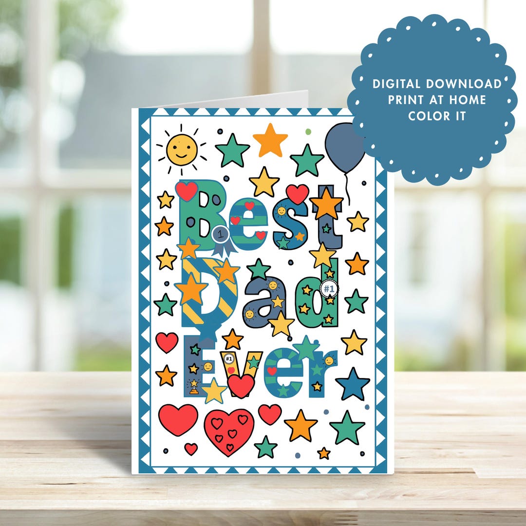 Father's Day Birthday Digital Coloring Card Best Dad Ever Printable ...