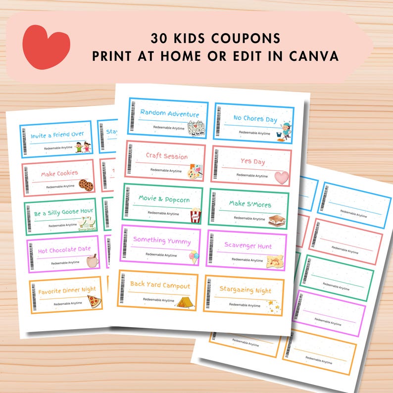 Editable Printable Kids Coupon Book Canva Template Custom Coupons ...