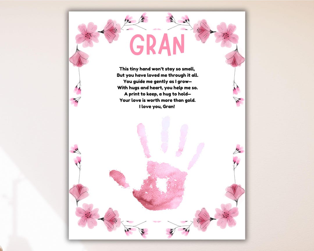 Grandparents Day Handprint Craft Poem Gran DIY Grandparent Gift ...