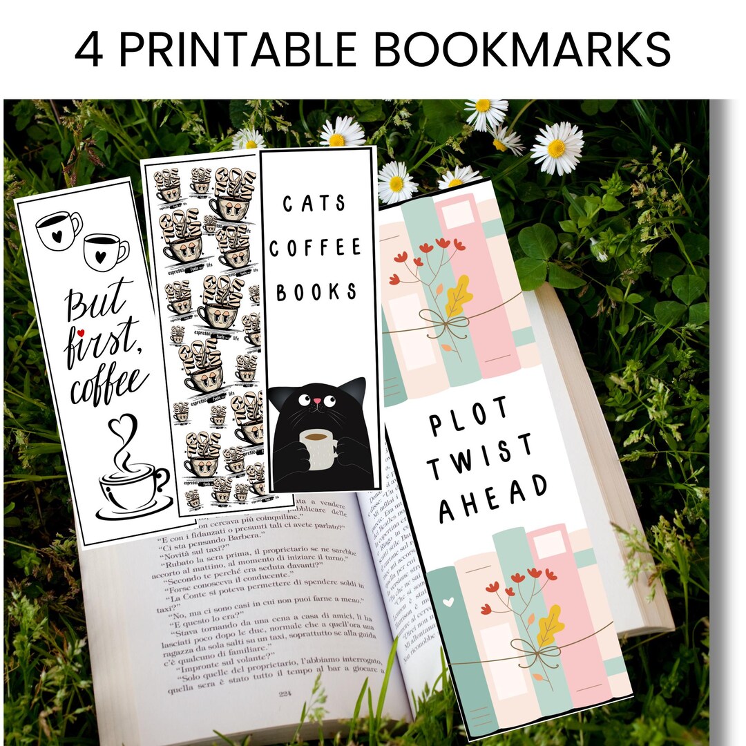 Printable Bookmarks Book Cat Lover Coffee Lover Espresso Bookish Gift ...