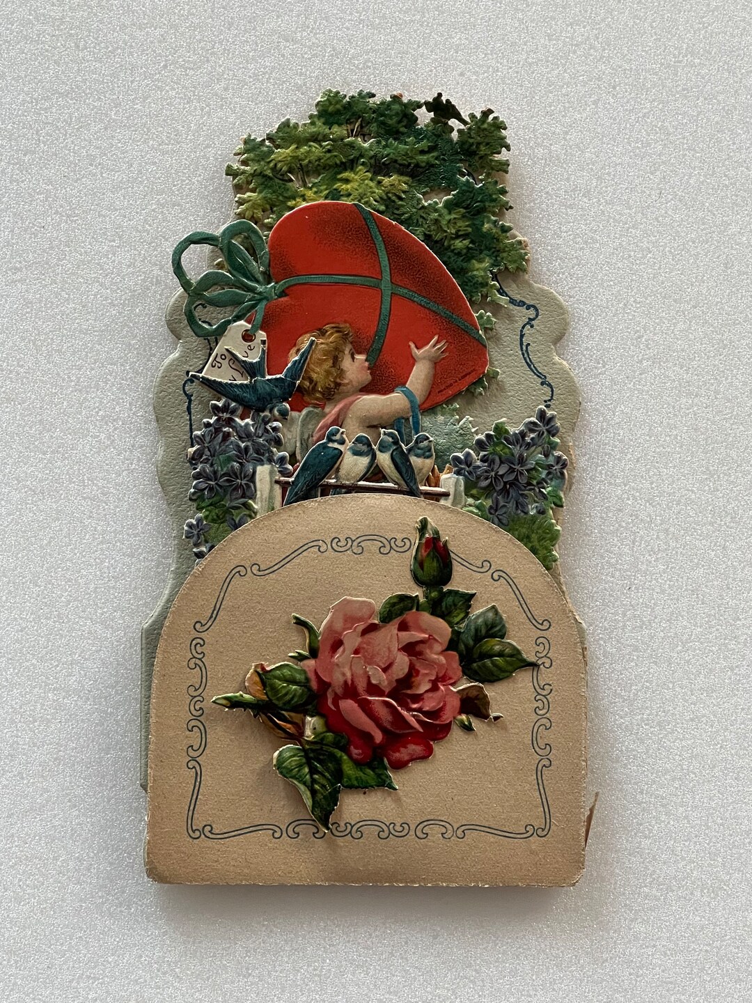 Antique Valentine - 1900-1920s Large Die Cut-fold Out-boy Embossed and ...