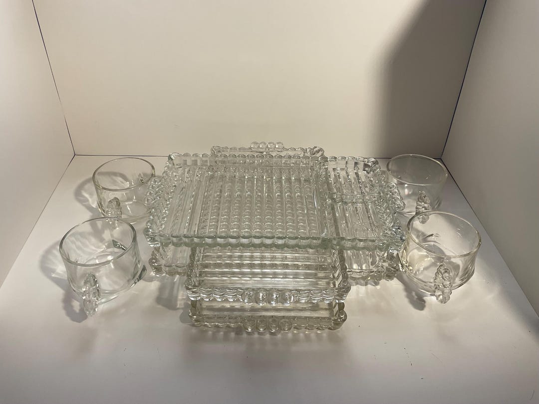 Vtg Hazel Atlas Co.-cigar/sip Cup and Snack Serving Tray in Clear Glass ...