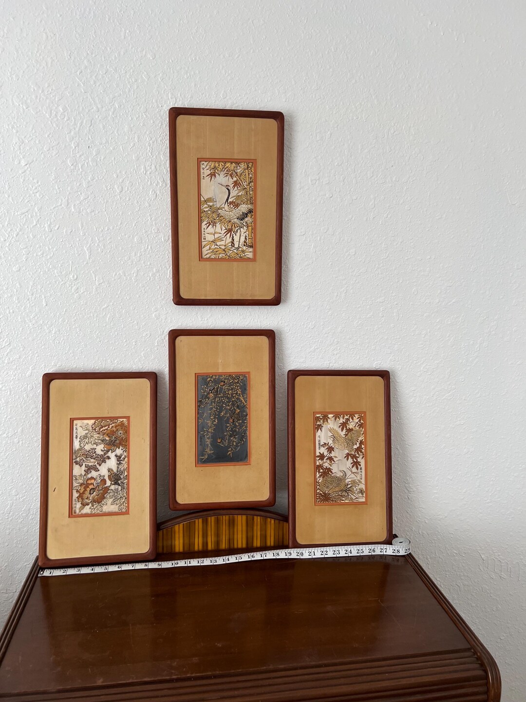 Wall Hangings by Zhang Shou-cheng 4 Pic Bundle-artwork Has 24k Gold and ...