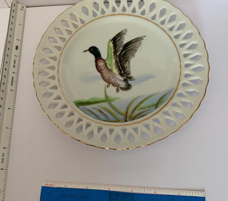 Vintage Chase Hand-painted Duck Plate: White Ceramic With Gold Trim - Etsy