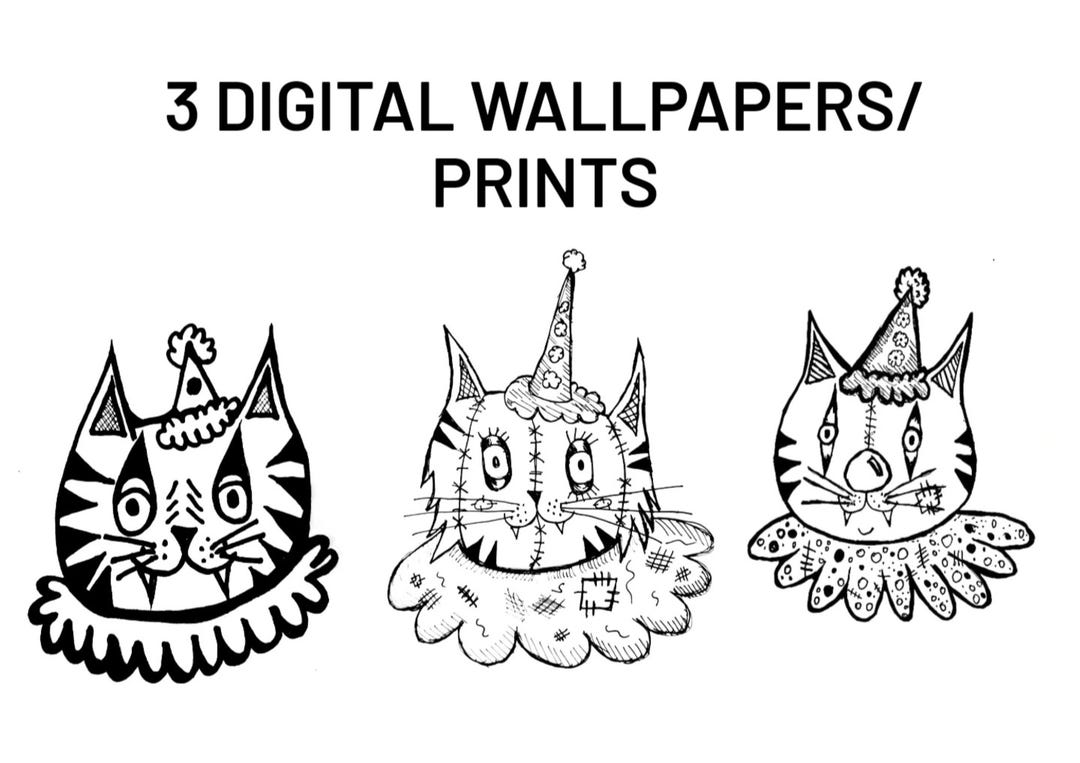 DIGITAL PRINTS Carnival Circus Jestet Clown Kitty Cats Bundle of 3 ...