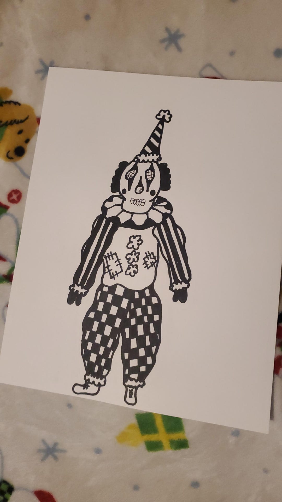 ORIGINAL DRAWING Carnival Circus Jester Clown Skeleton Wearing Clown ...