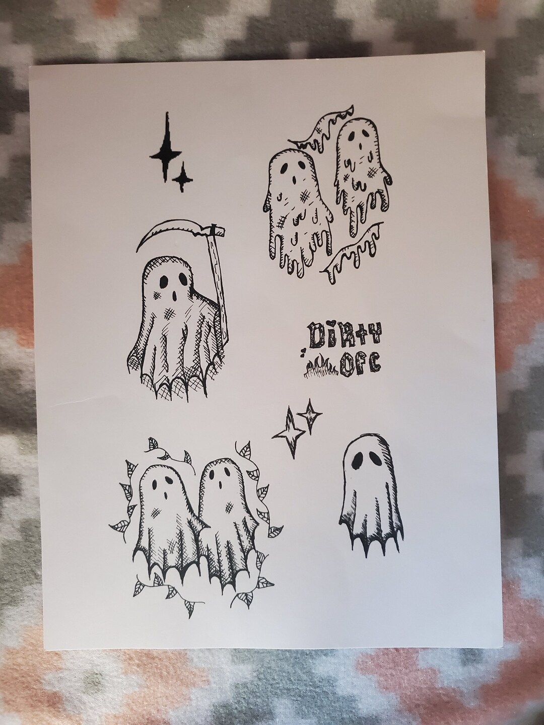 Ghost Tattoo Flash Art Print: Grayscale Tattoo Style - Etsy