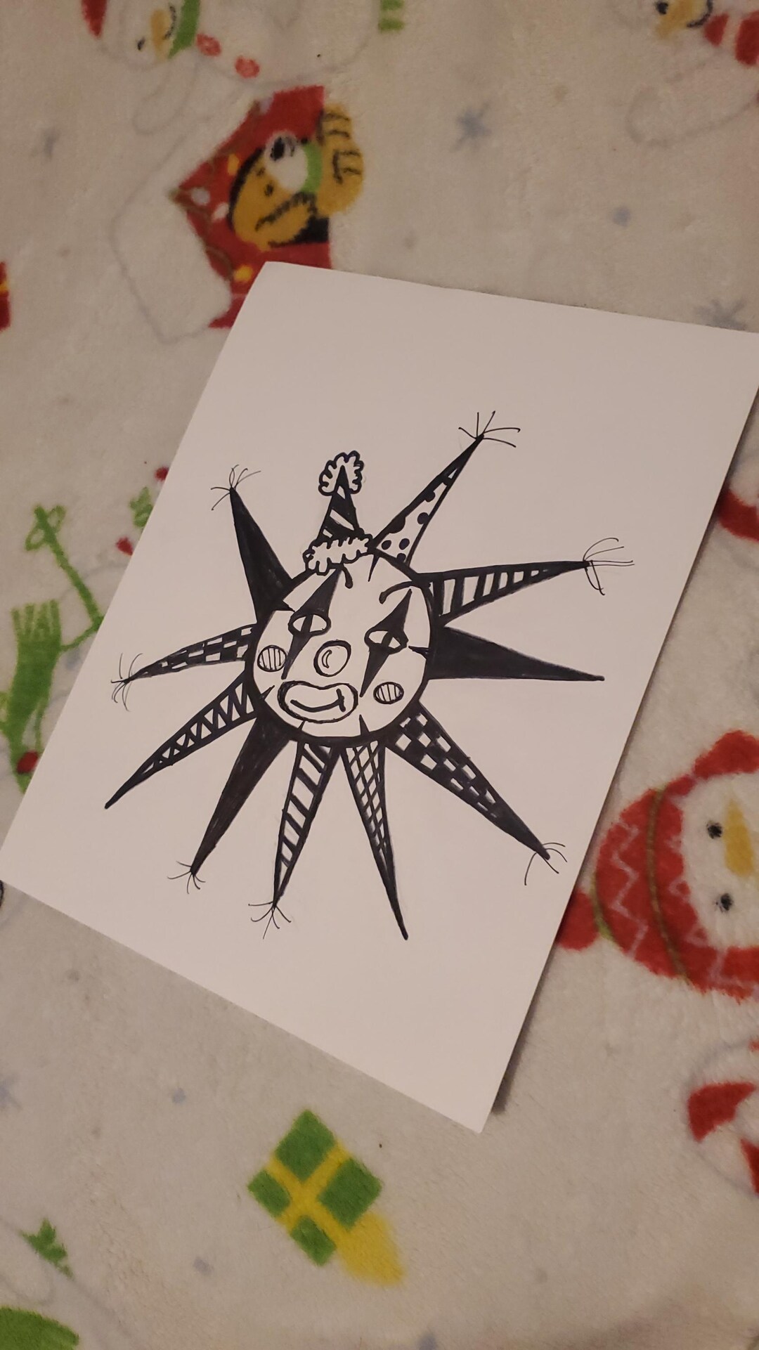 ORIGINAL DRAWING Gothic Greyscale Carnival Circus Jester Clown Sun ...