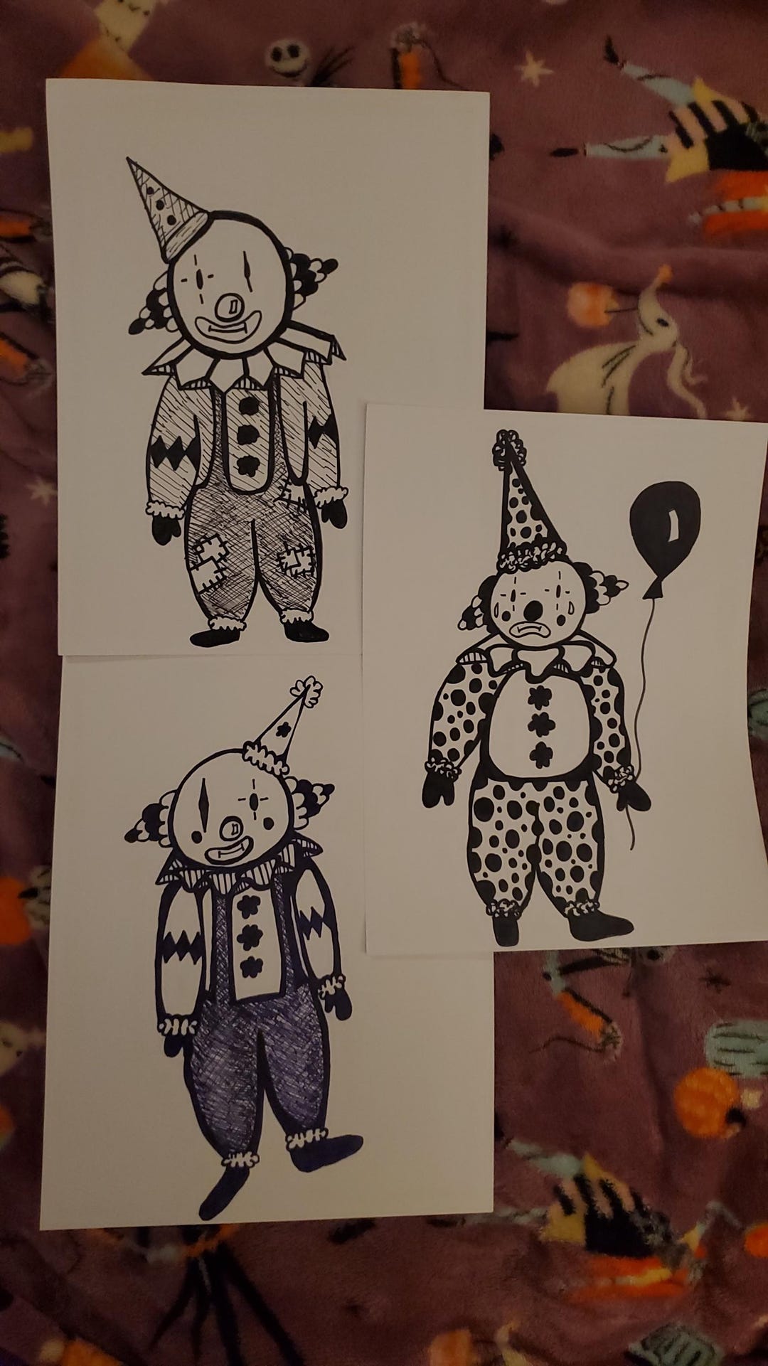 ORIGINAL DRAWINGS 3x Carnival Circus Jester Clowns Greyscale Tattoo ...