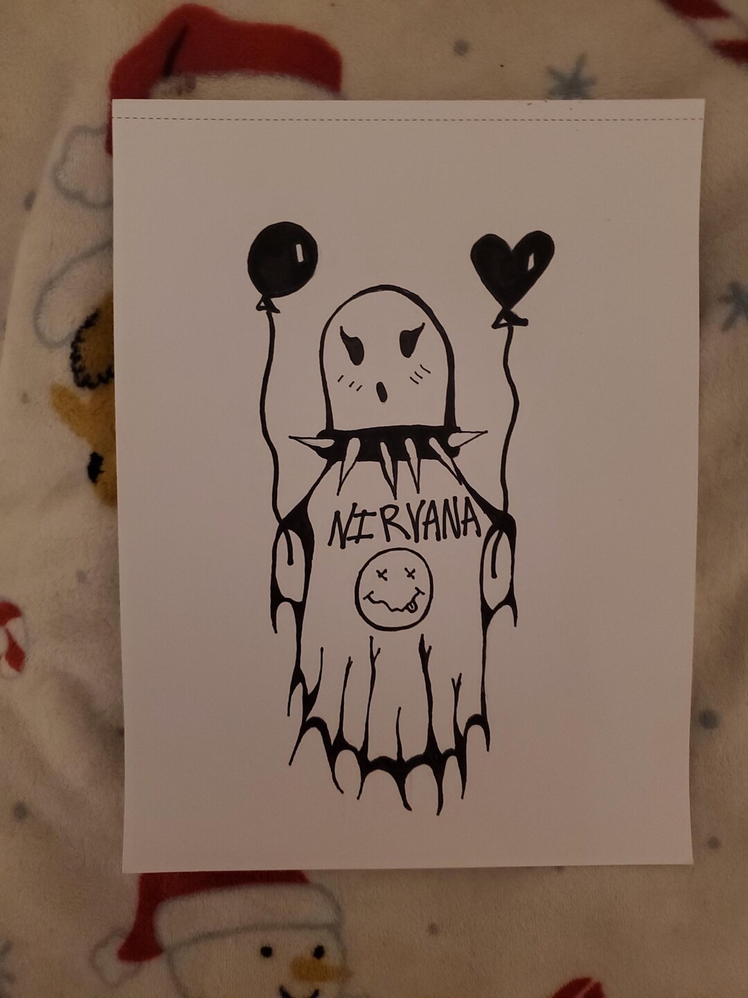 ORIGINAL DRAWING Band T Shirt Gothic Punk Spiked Collar Balloon Ghost ...