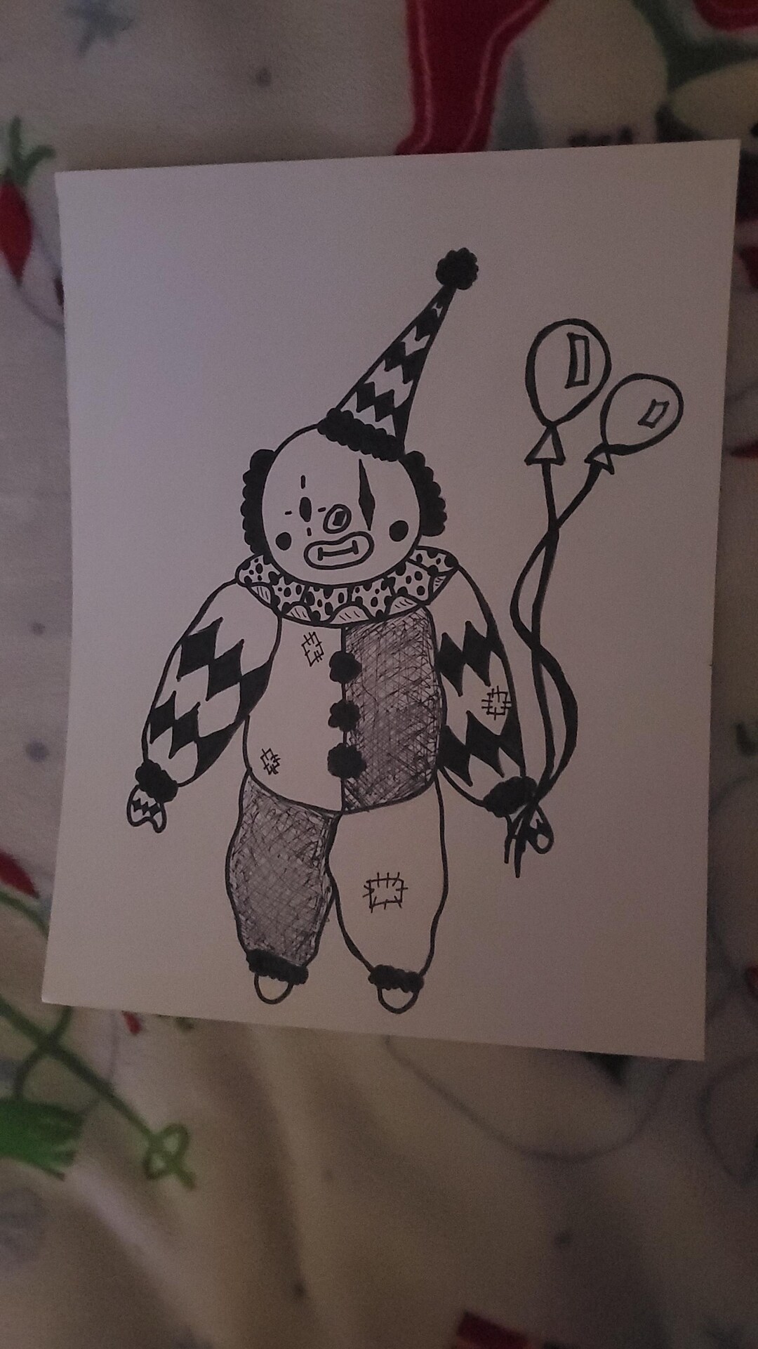 ORIGINAL DRAWING Illustration Carnival Jester Circus Clown Greyscale ...