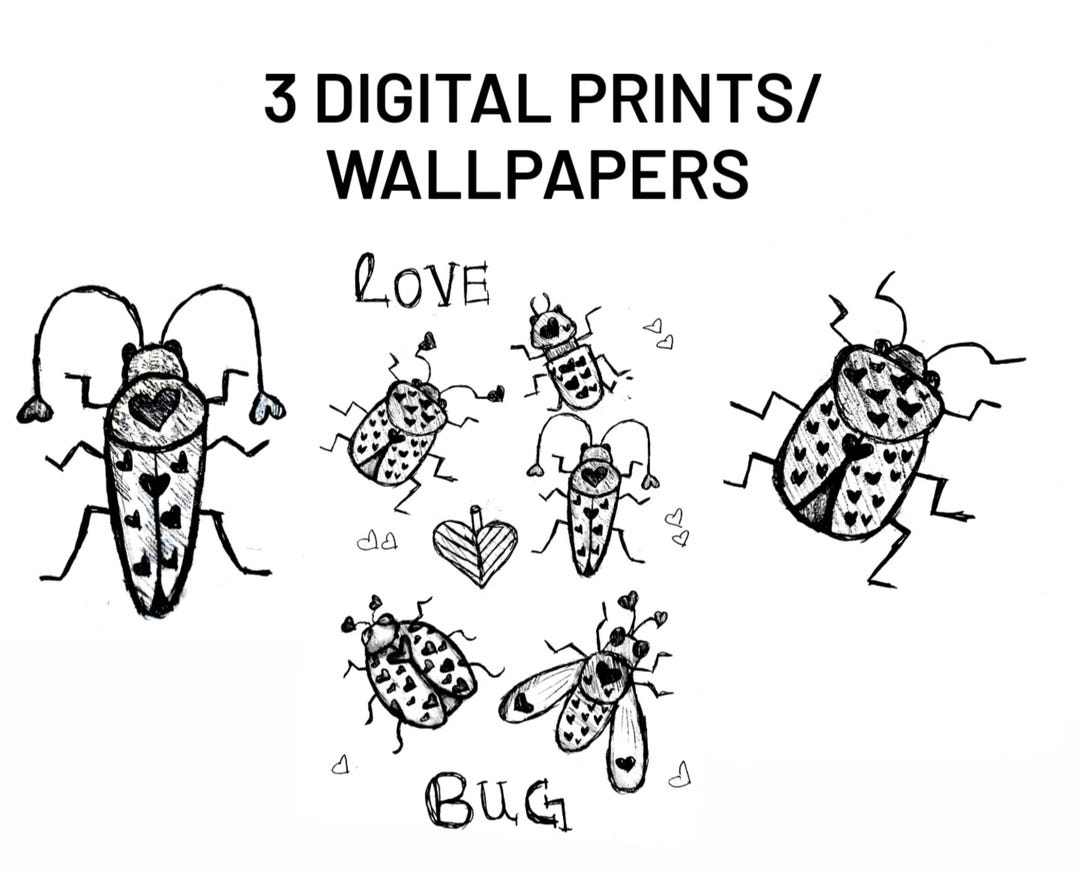 DIGITAL PRINTS Love Bugs Greyscale Tattoo Style Flash Bugs Bundle of 3 ...