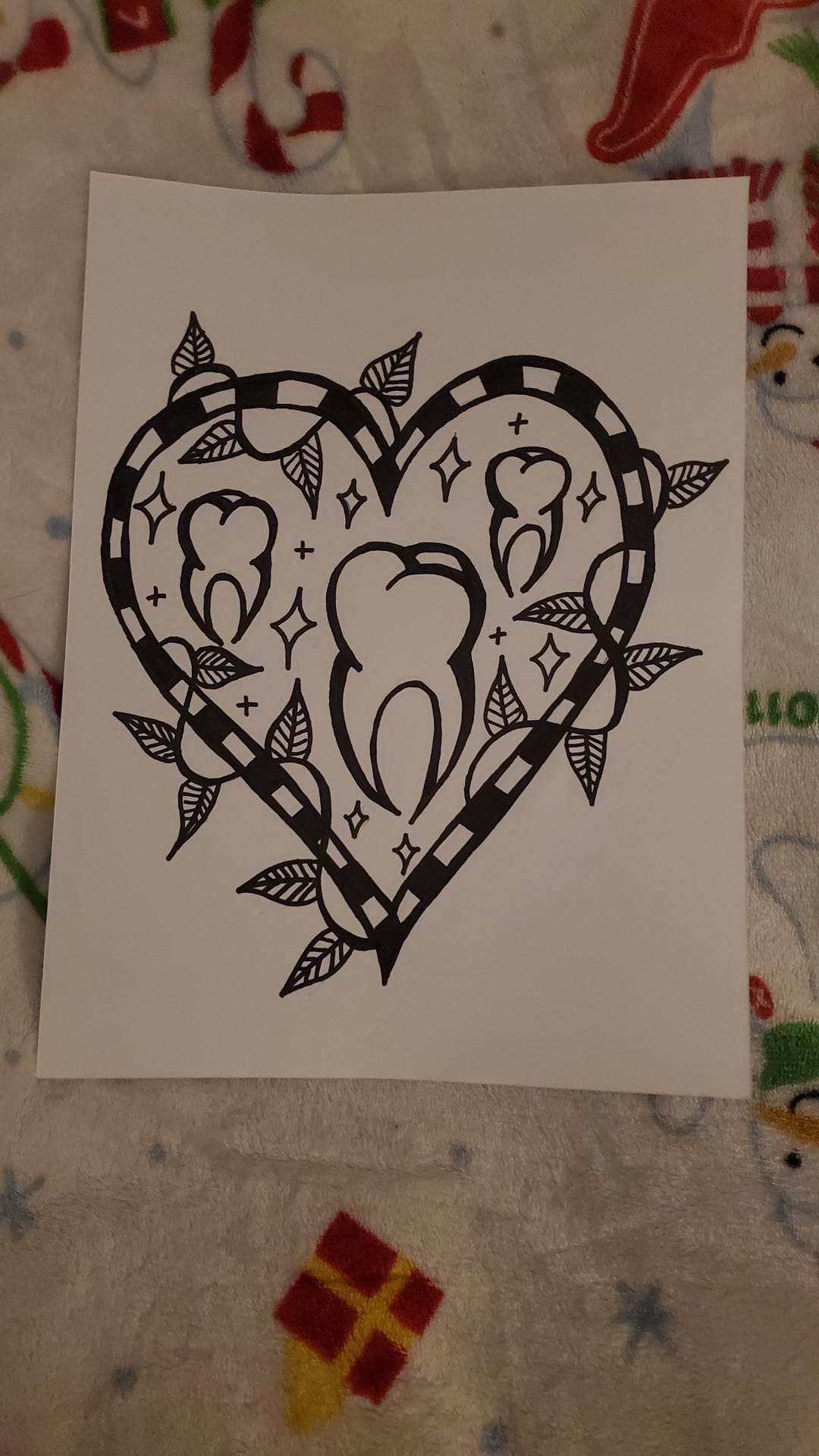 ORIGINAL DRAWING Gothic Teeth Galaxy Heart Border Tooth Illustration ...