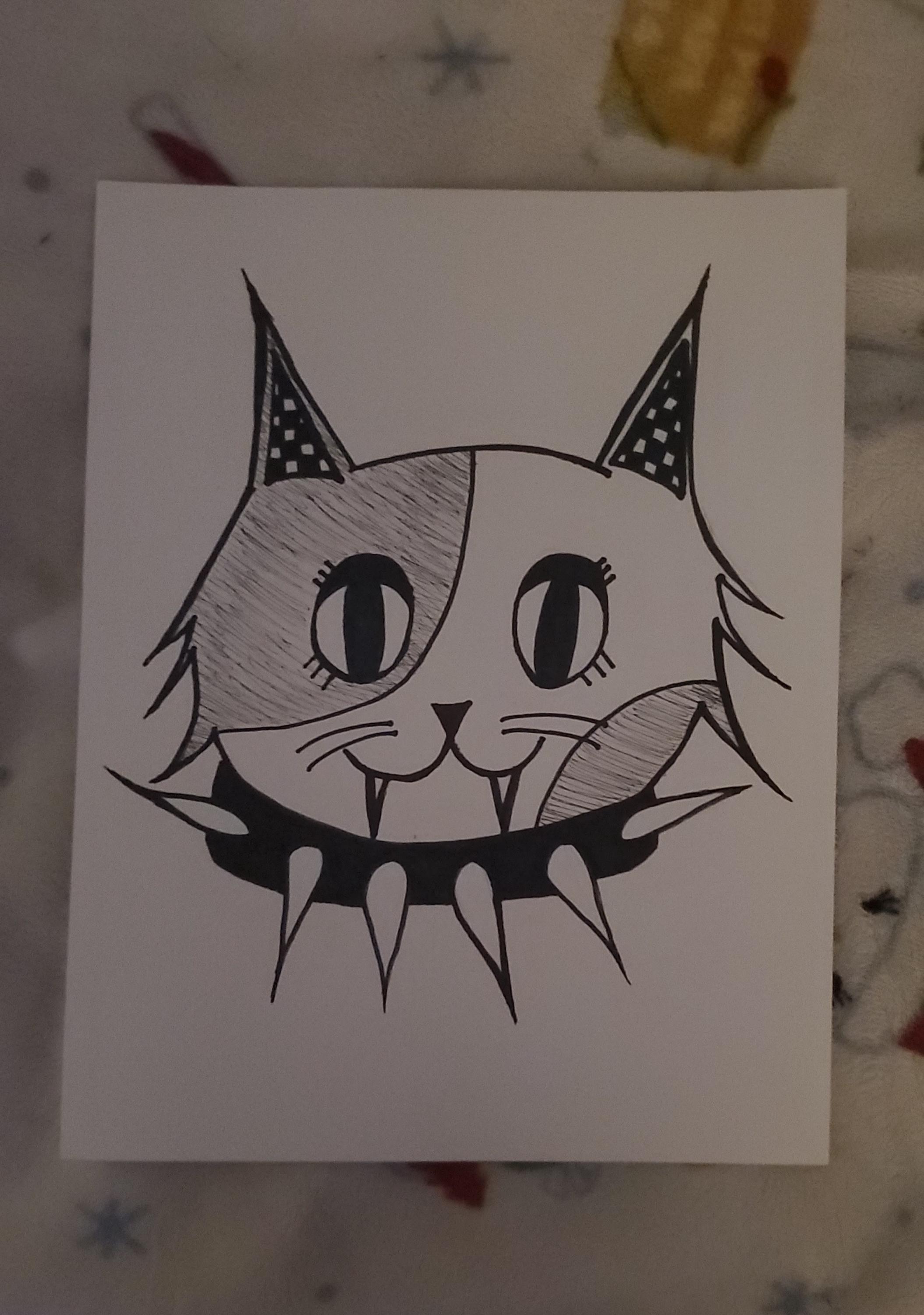 ORIGINAL DRAWINGS Tattoo Style Greyscale Flash Gothic Punk Emo Cats and ...