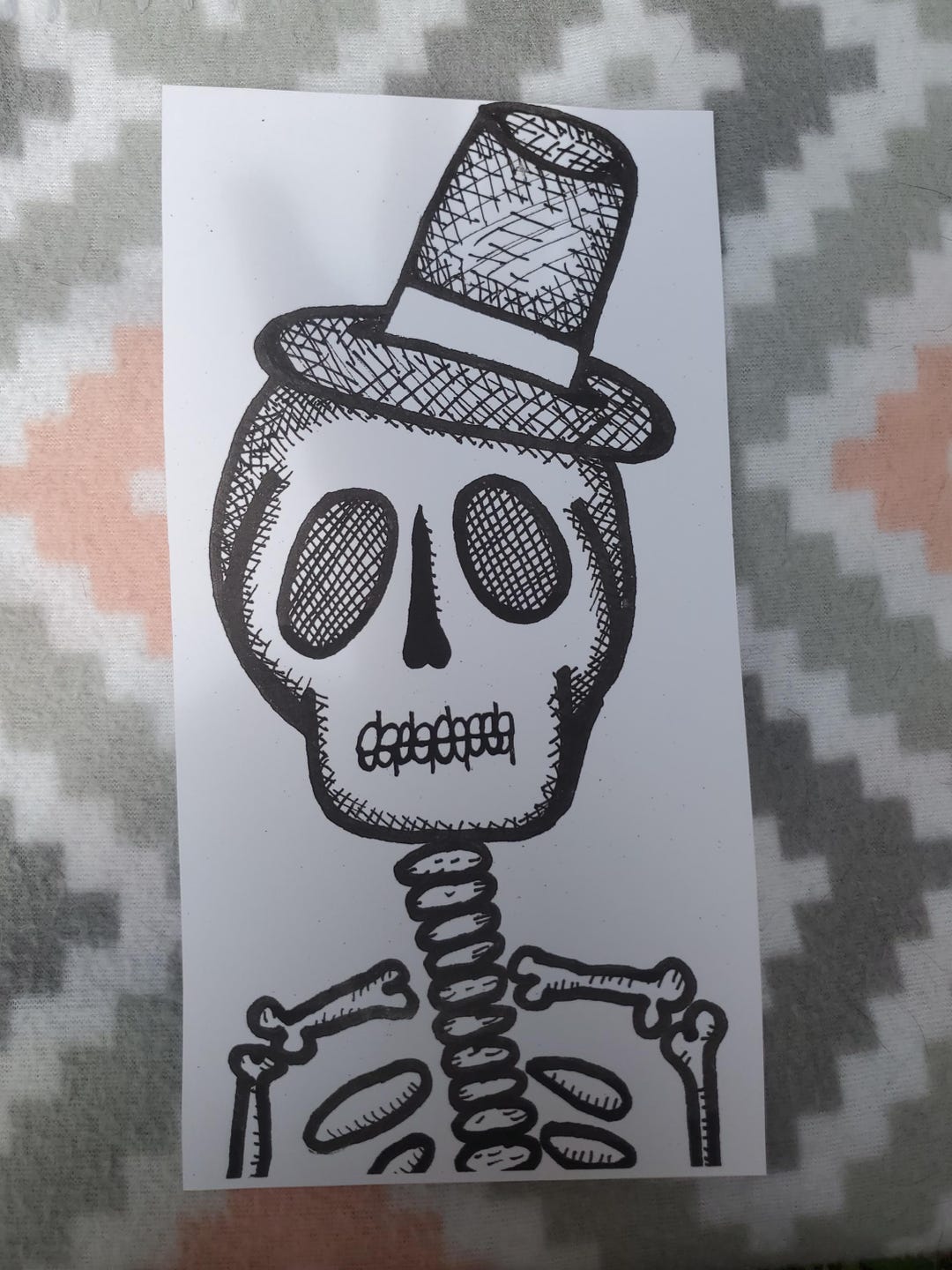 Snazzy Skeleton Skull With Top Hat Physical Print Tattoo Grayscale ...