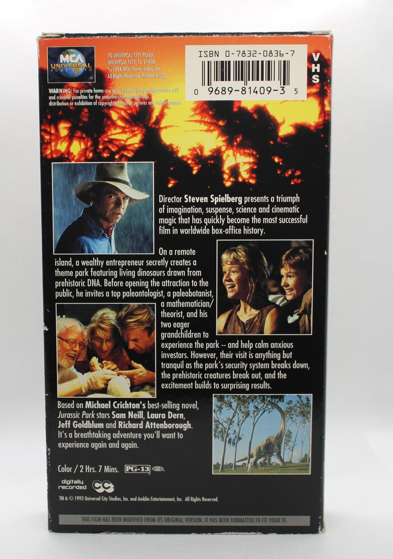 1993 Jurassic Park VHS Steven Spielberg Jurassic Park Movie - Etsy