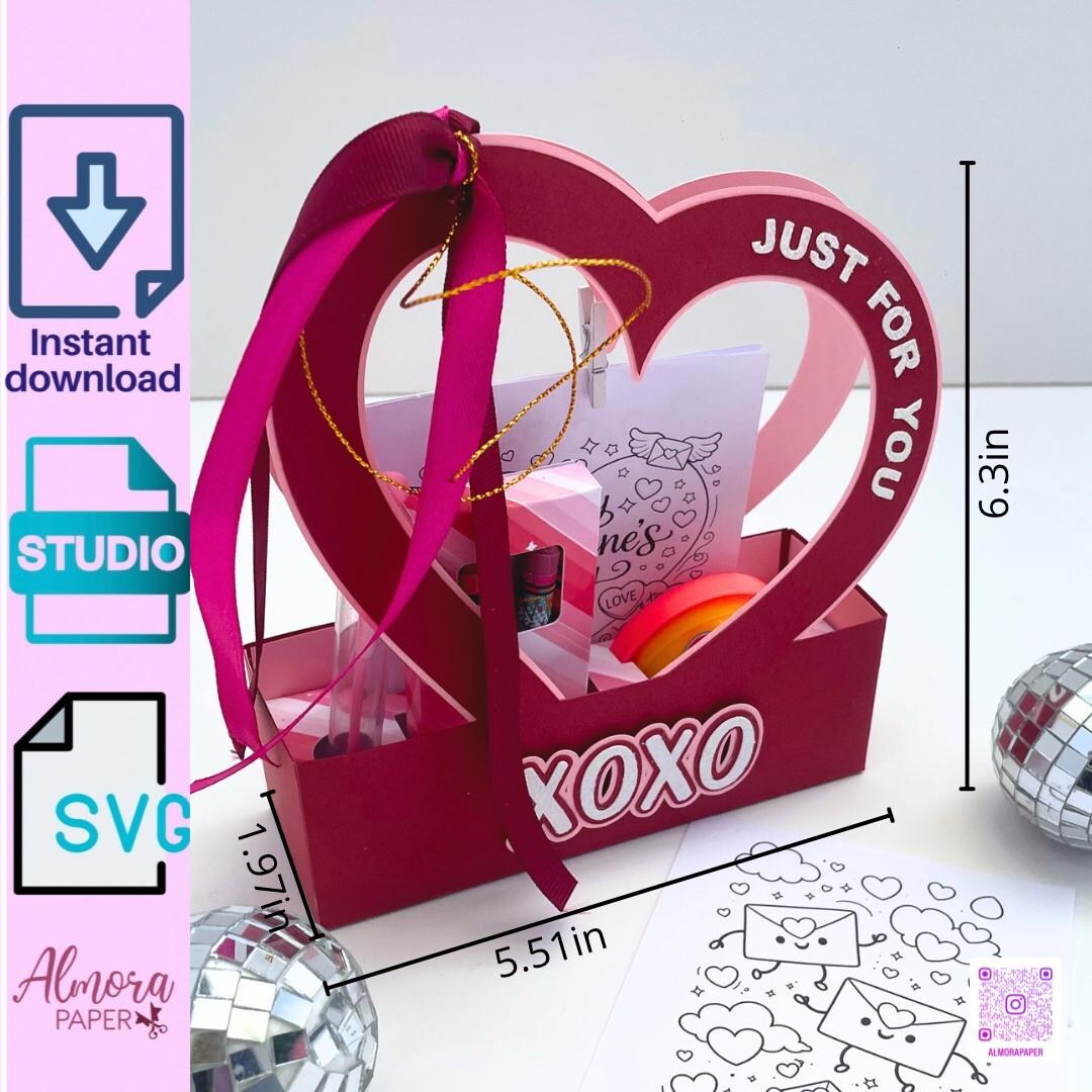 Valentines Day Heart Box Template Svg and Studio for cricut & cameo ...