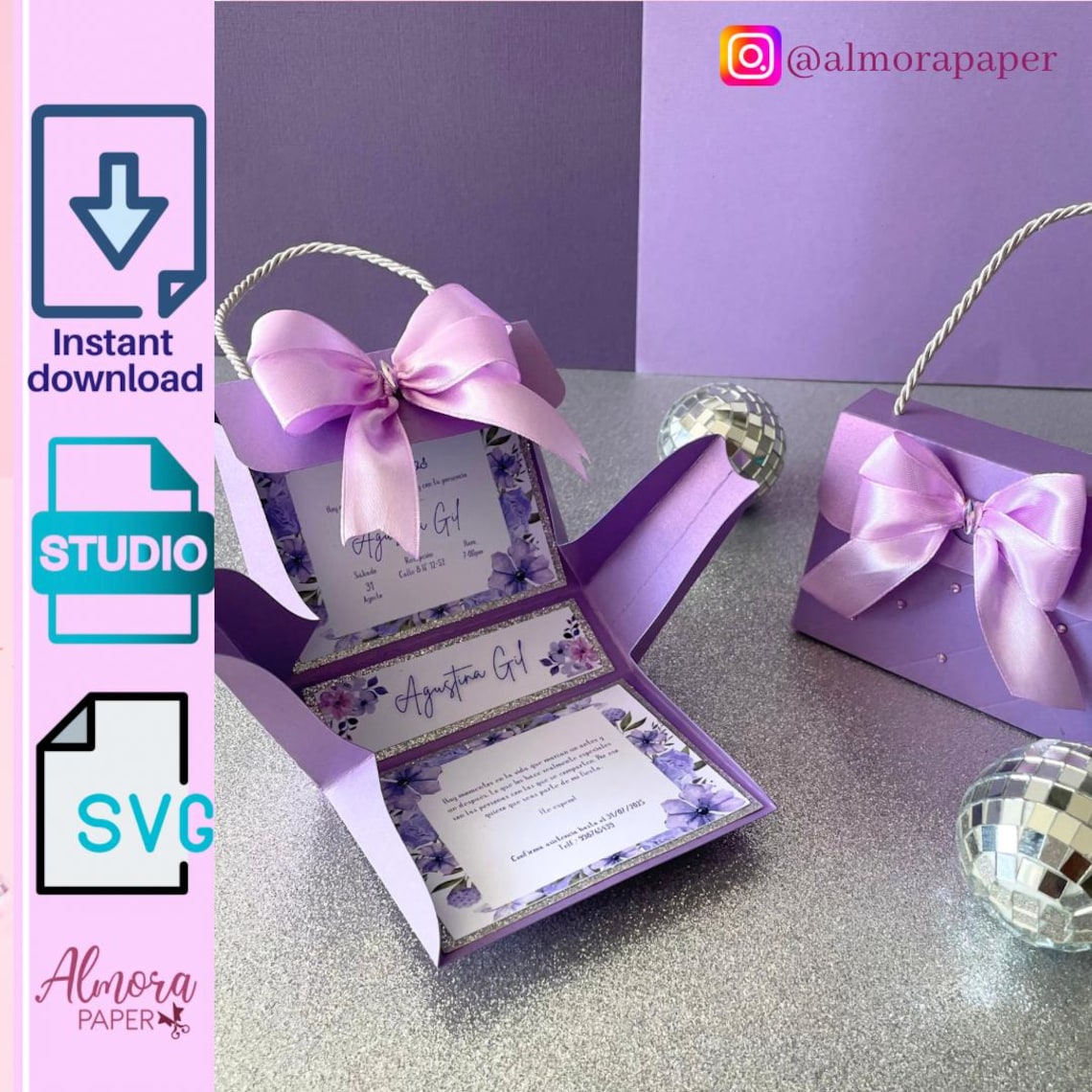 Bag Invitation Box Template Svg and Studio for Cricut and Cameo ...