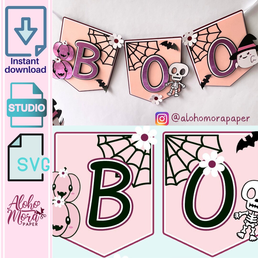 Pink Halloween Party Pennant Template for Cricut and Cameo/ Banderín ...