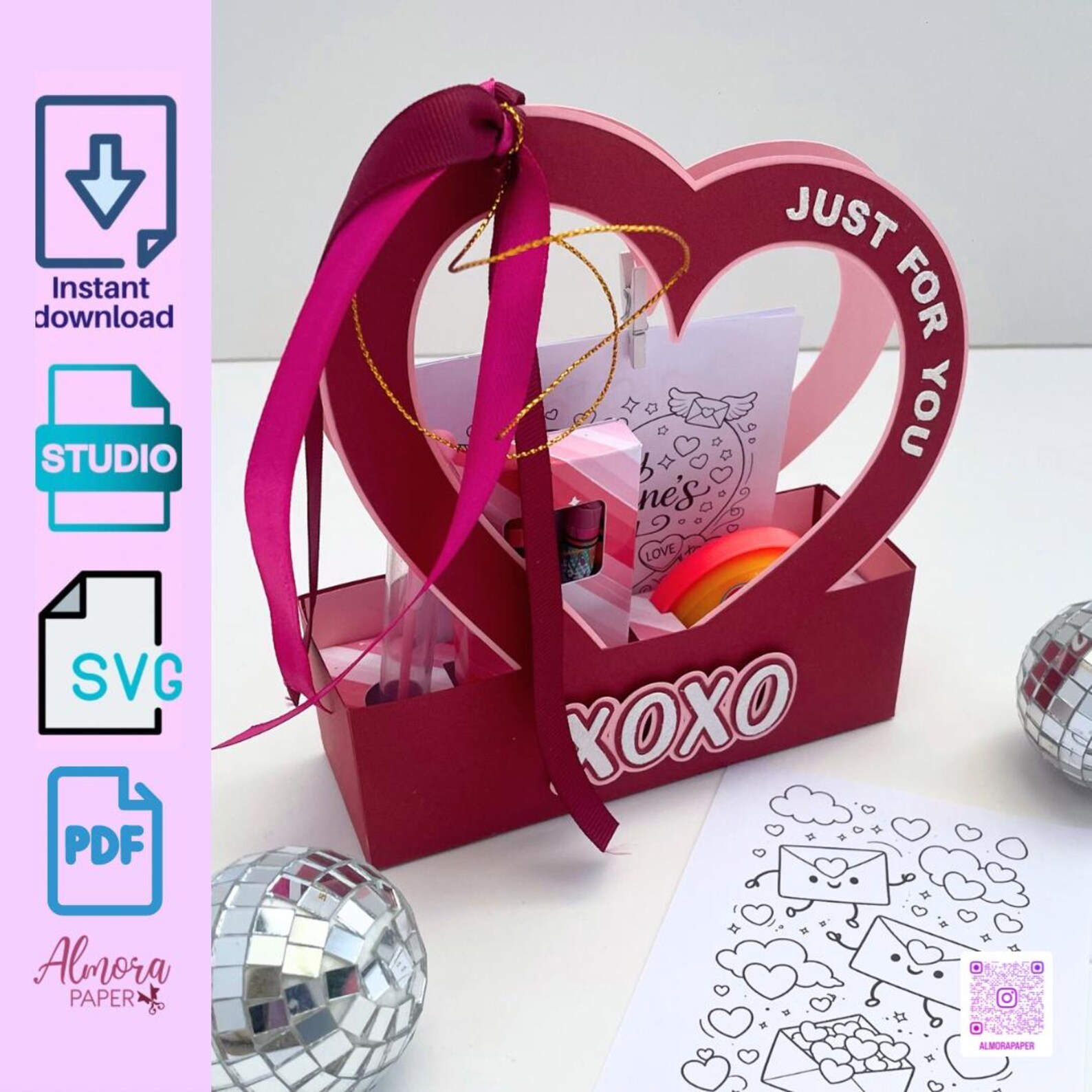 Valentines Day Heart Box Template Svg and Studio for cricut & cameo ...