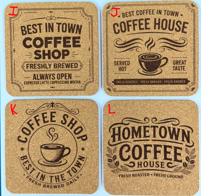 Vintage Coffee Shop Coasters – Pick Any 4 or More – Rustic Café Cork ...