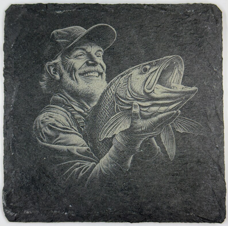 Laser Engraved Fishing Slate Coasters: Angler & Big Catch Designs - Etsy