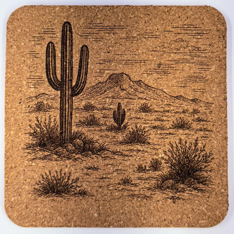 Southwestern Cork Coaster Set – Desert Cactus, Pueblo House, Ranch ...