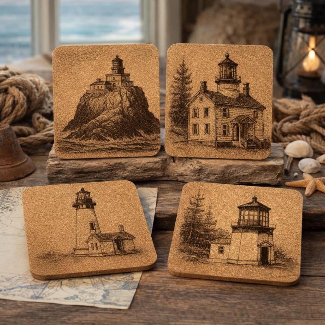 Oregon Lighthouses - Set of 4 Laser Engraved Cork Coasters - Etsy