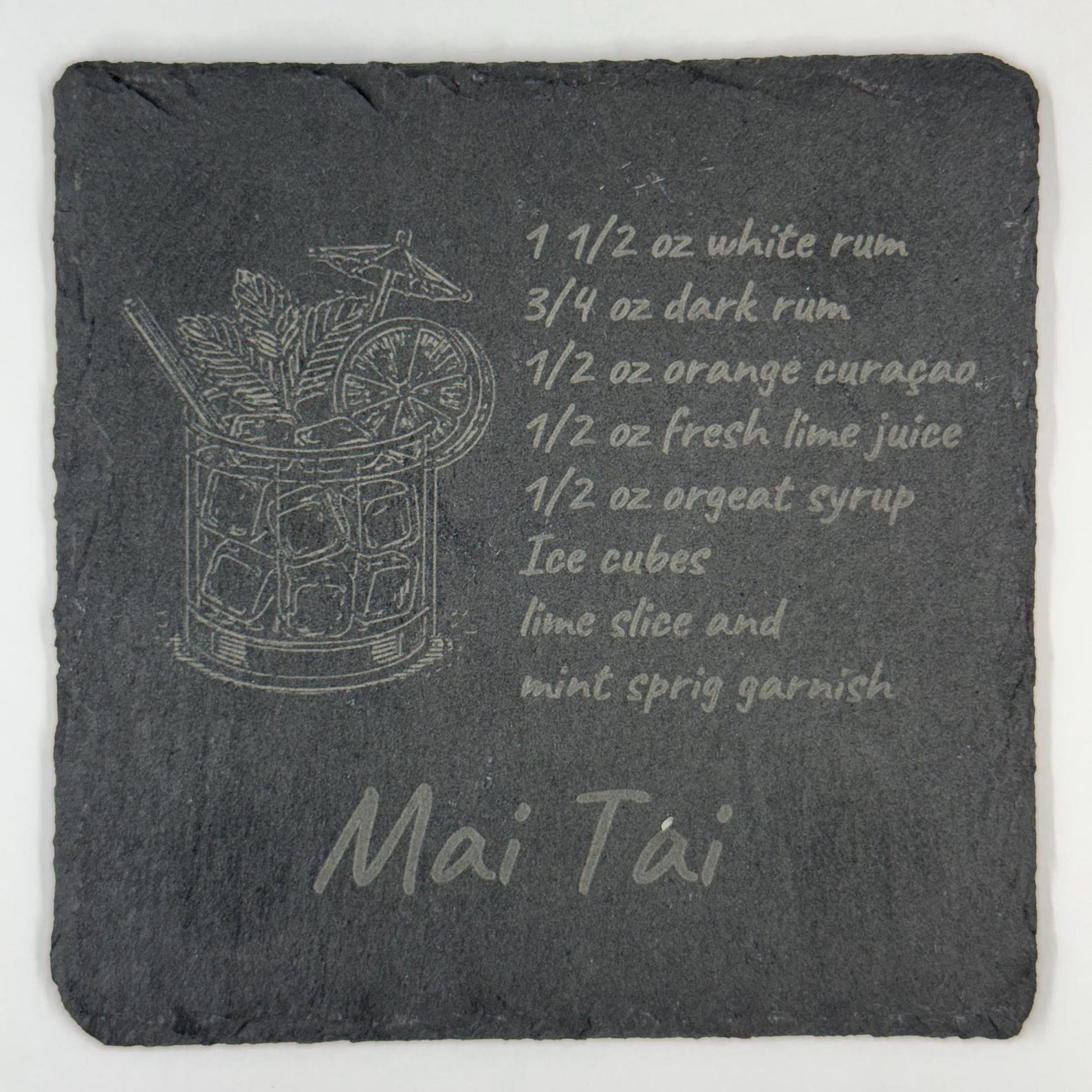 4 Different Cocktail Recipe Slate Coasters – Laser Engraved With Iconic ...