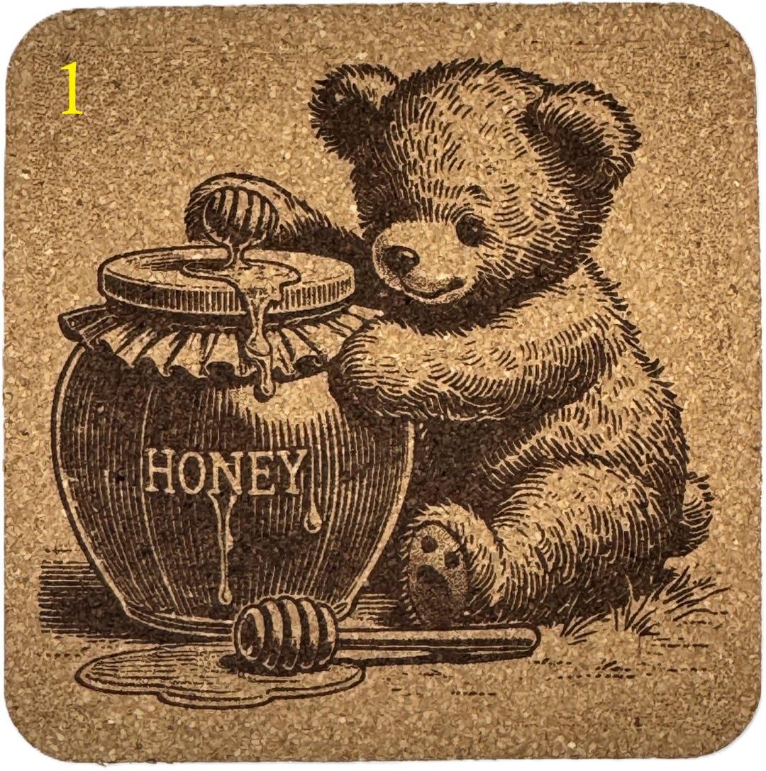 Pick Any 4 Playful Teddy Bear Laser Engraved Cork Coasters - Etsy