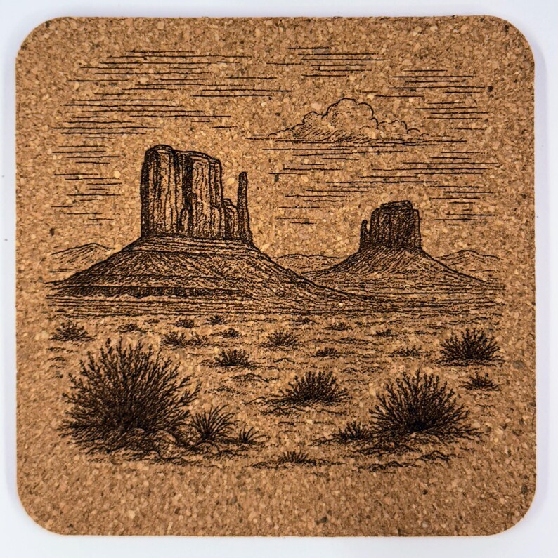 Southwestern Cork Coaster Set – Desert Cactus, Pueblo House, Ranch ...
