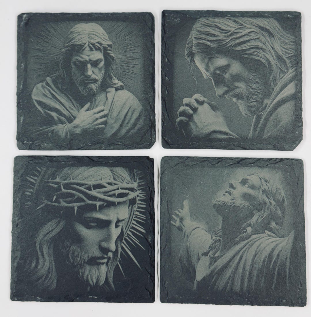 Engraved Jesus Slate Coasters: Christian Home Decor, Set of 4 - Etsy