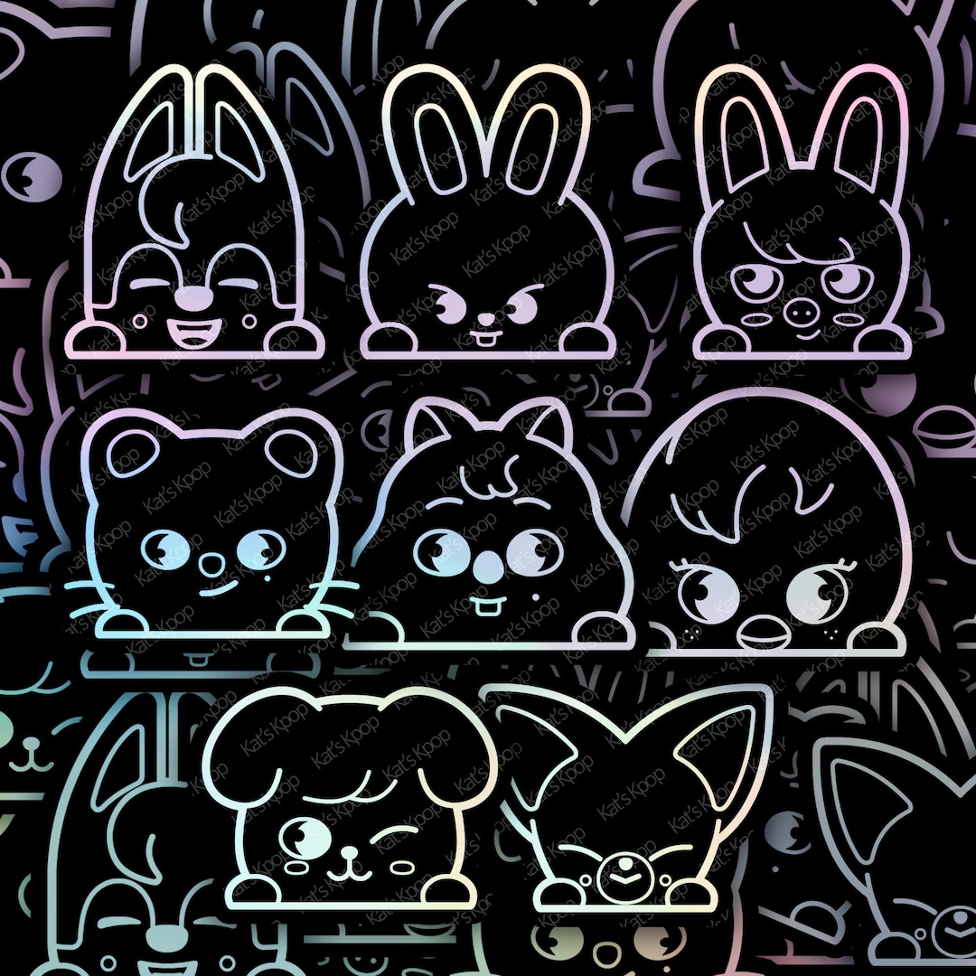 Skzoo Peeker Holographic Outline Stickers Stray Kids Characters 2-inch ...