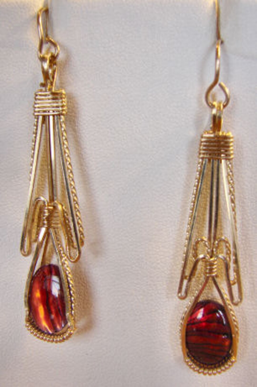 Red Orange Paua Shell Dangle Wirewrapped Wire Wrapped Earrings - Etsy