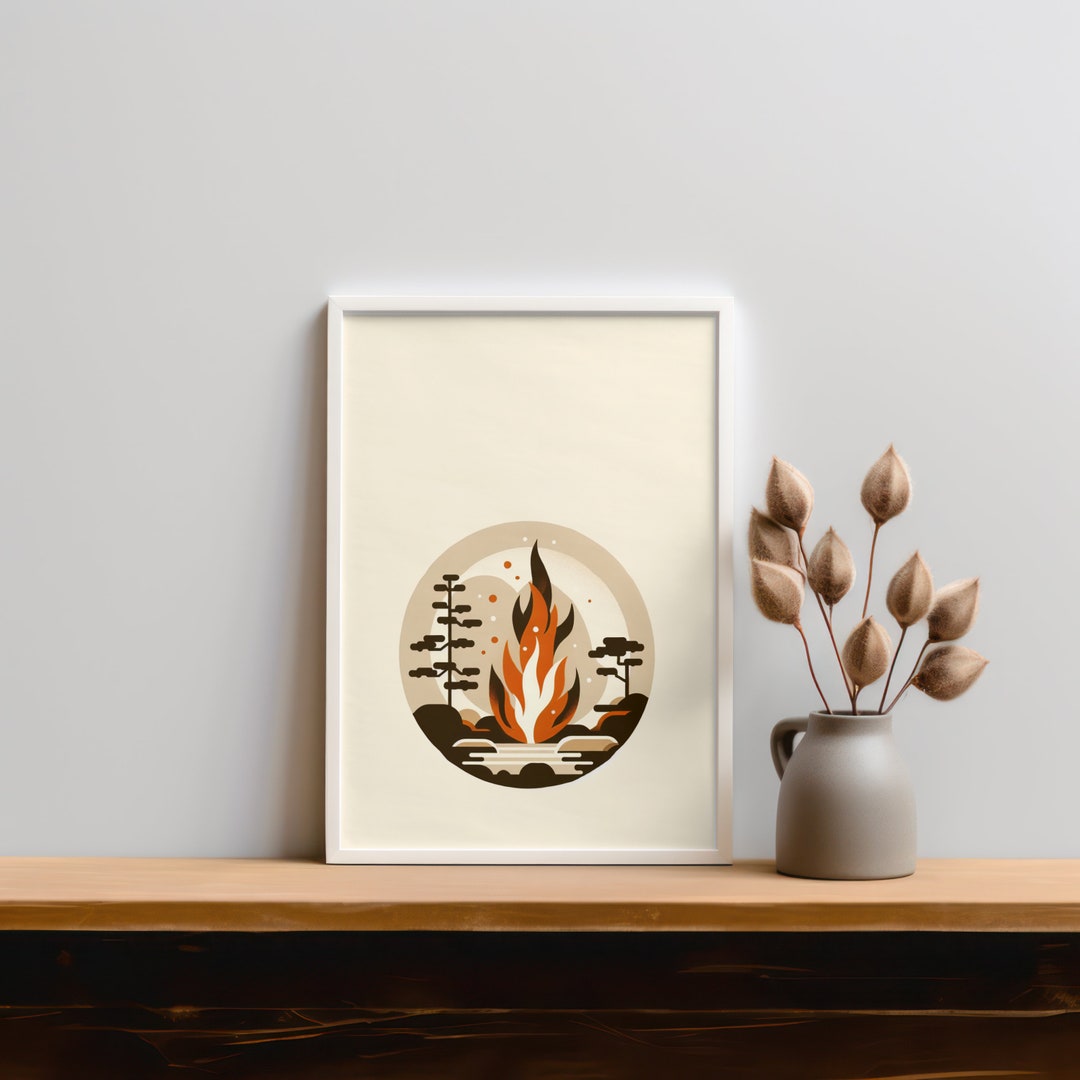 Fire Japandi Wall Art, Element Wall Art, Avatar the Last Airbender ...
