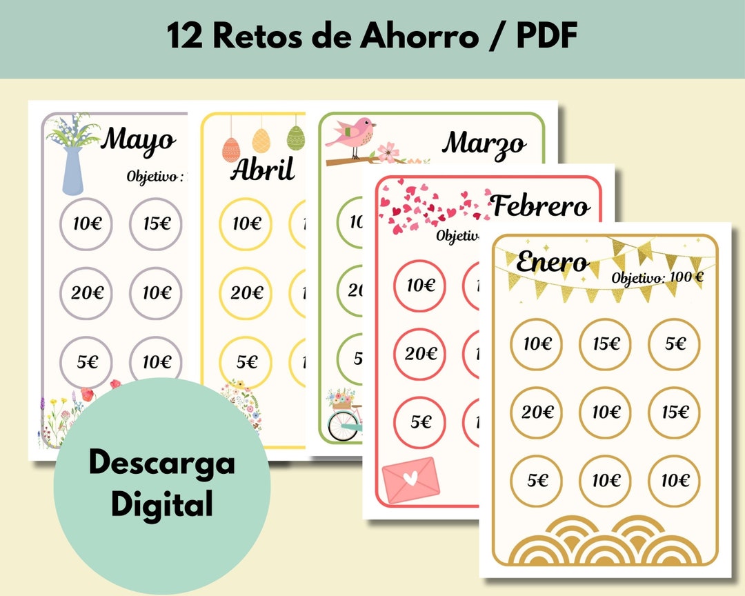 12 Retos De Ahorro, Monthly Savings Challenges Spanish, Monthly Savings ...