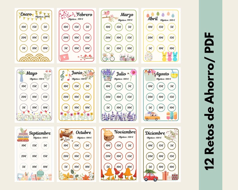 12 Retos De Ahorro, Monthly Savings Challenges Spanish, Monthly Savings ...